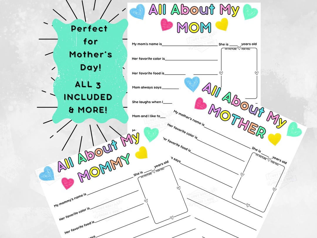 Mother's Day Gift - All About My Mom Printable, All About My Mother ...