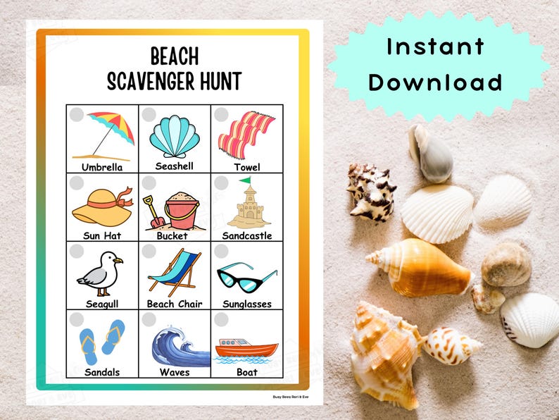 Beach Scavenger Hunt Printable | Beach Day Search and Find Game | 8 ...