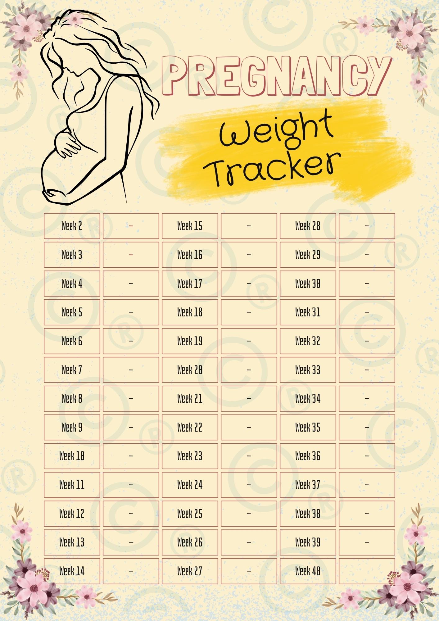 Pregnancy Weight Tracker Printable – Weekly Pregnancy Planner for Moms ...