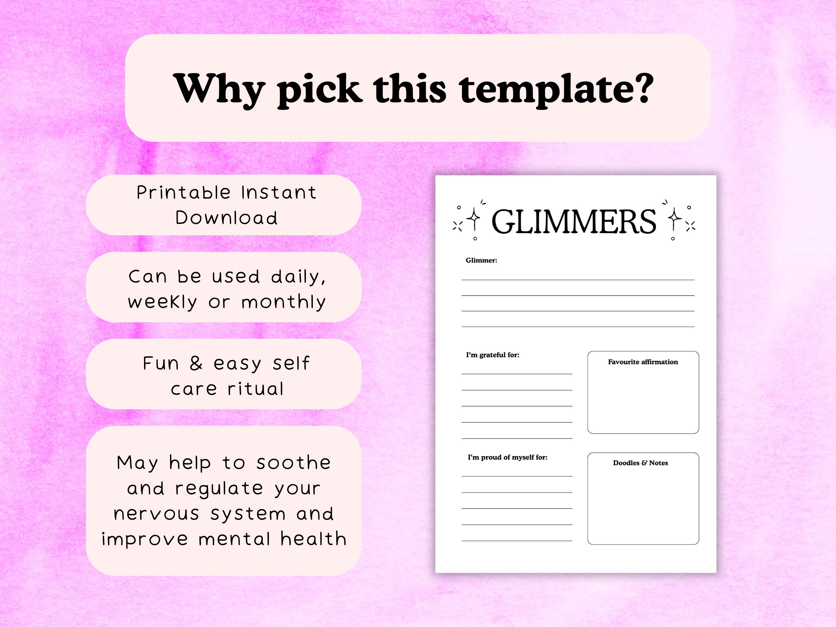 Printable Daily Glimmers Worksheet | Self Care Gratitude Journal ...