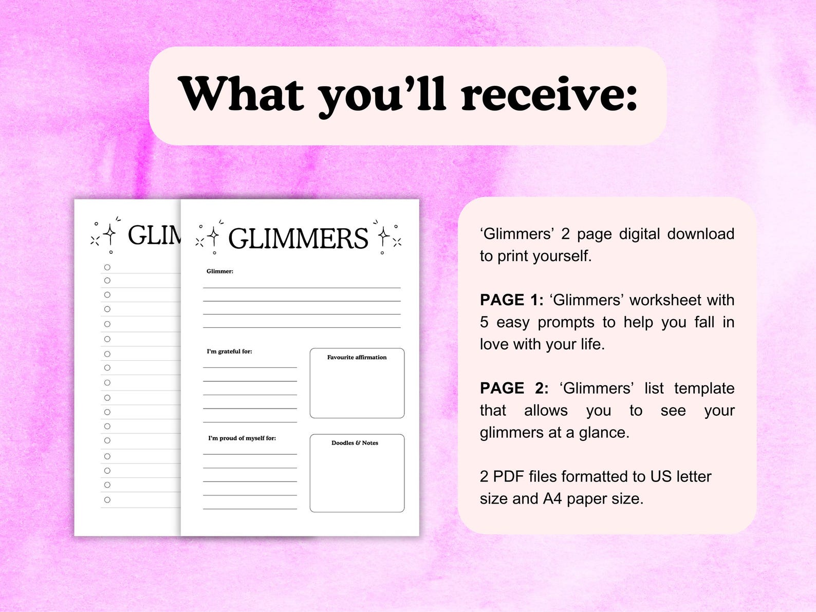 Printable Daily Glimmers Worksheet | Self Care Journal | Daily ...