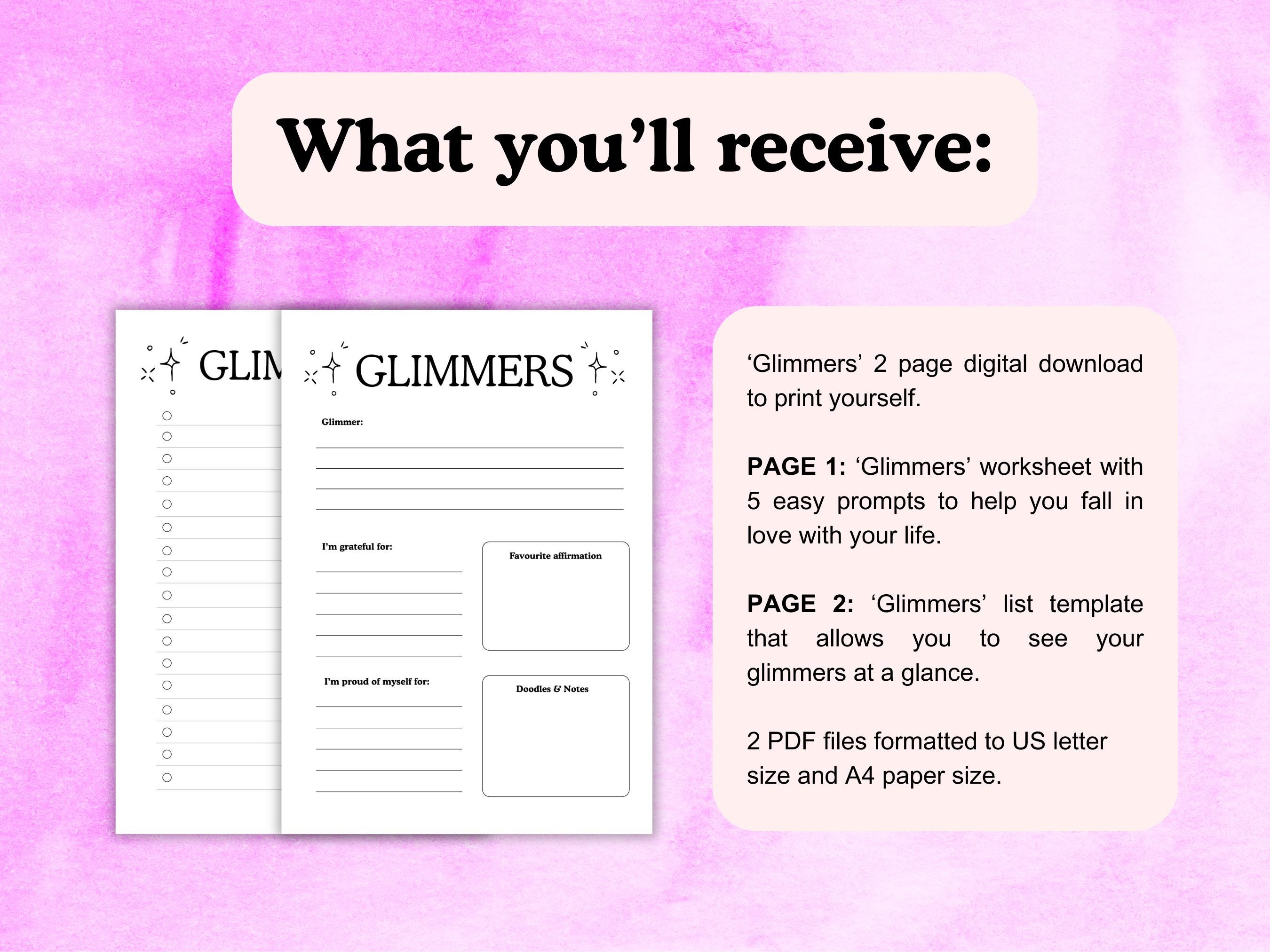 Printable Daily Glimmers Worksheet | Self Care Gratitude Journal ...