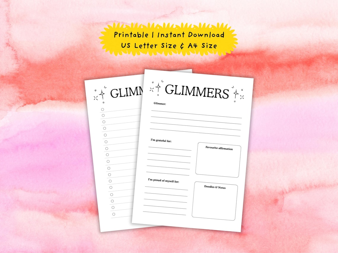 Printable Daily Glimmers Worksheet | Self Care Journal | Daily ...