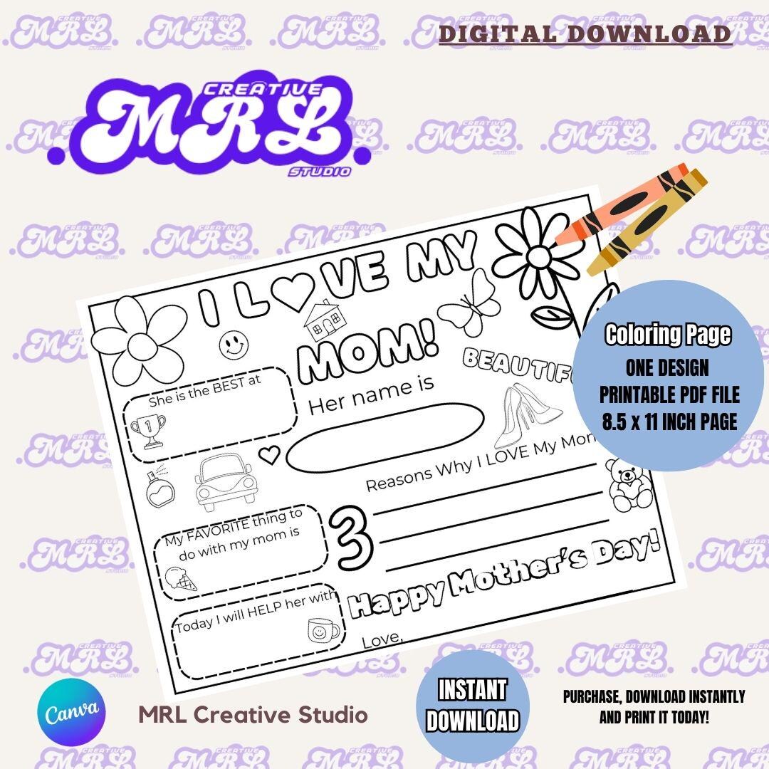 Printable Mothers Day Coloring Page Kids Activity for Mom Quick Mothers ...
