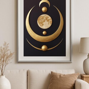 Golden Moon Phases Wall Art – Minimalist Celestial Print | Boho Lunar ...
