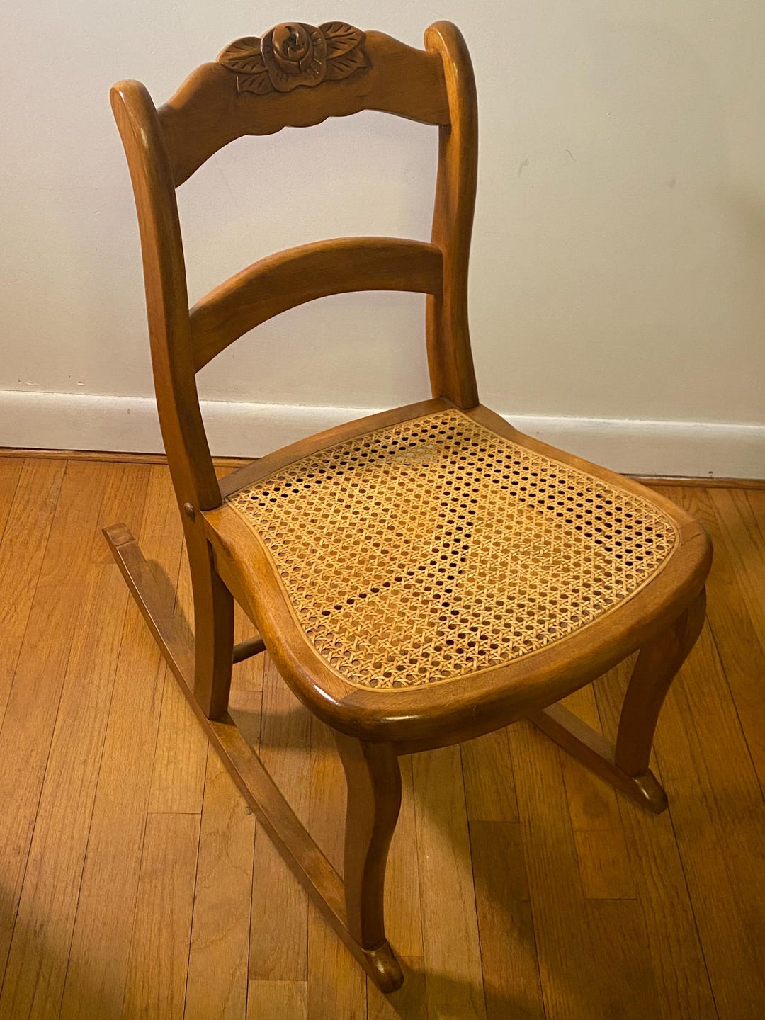 Antique Charlotte Chair Co. Rocker W/ Caned Seat & Carved Back - Etsy
