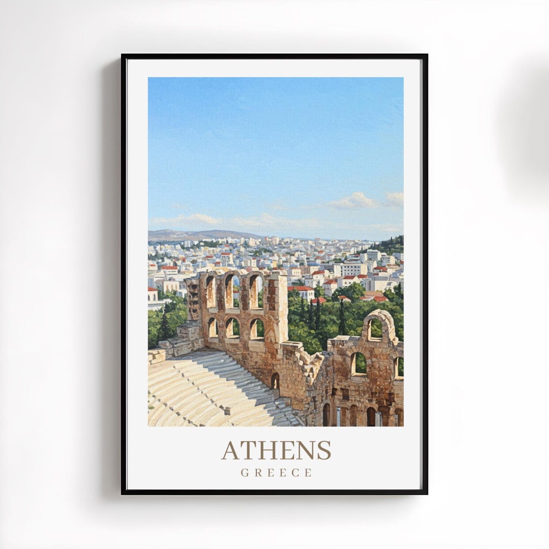 Athens Greece Travel Poster Athens Acropolis Art Print Herodeon Wall ...