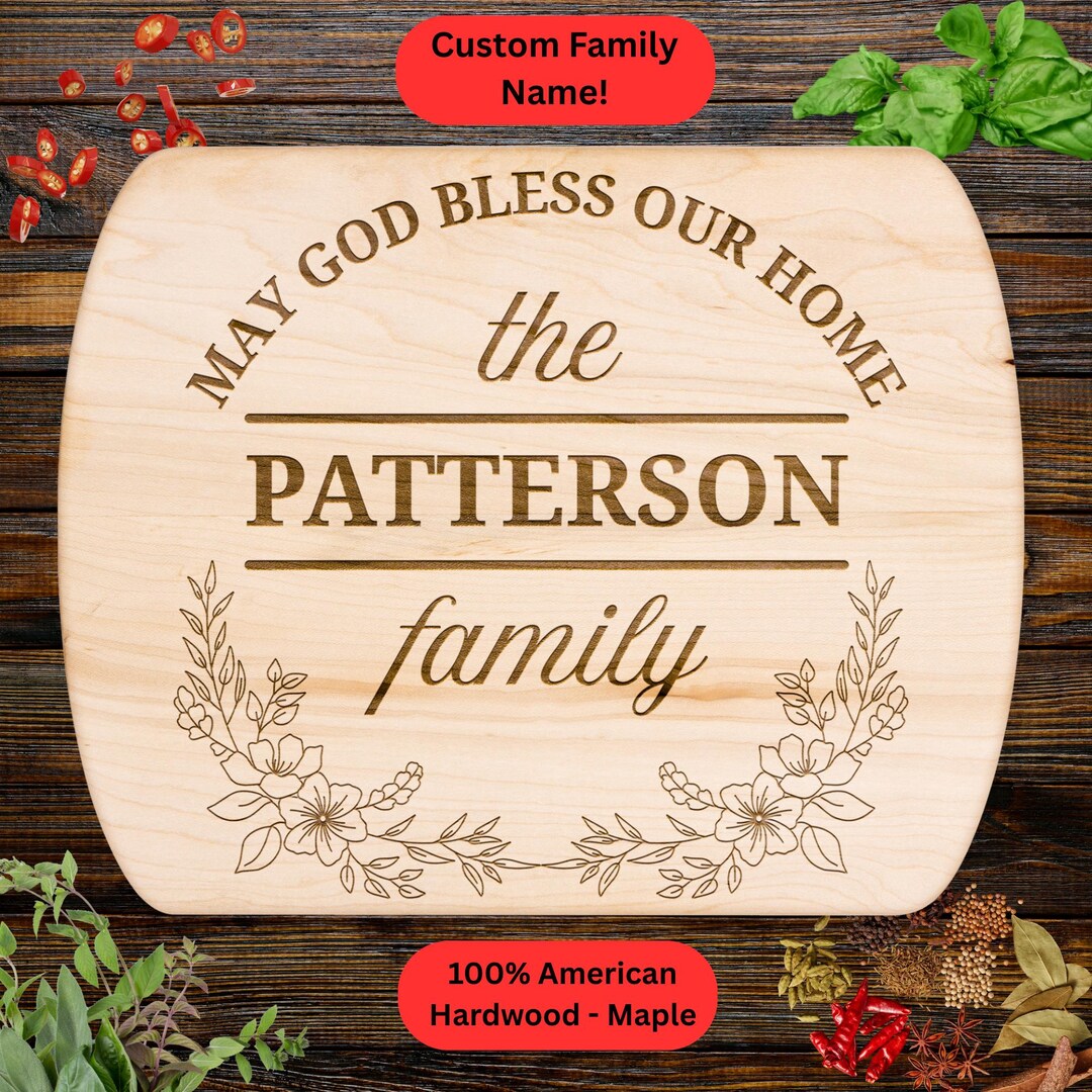Personalized May God Bless Our Home Cutting Board. Custom Family Name ...