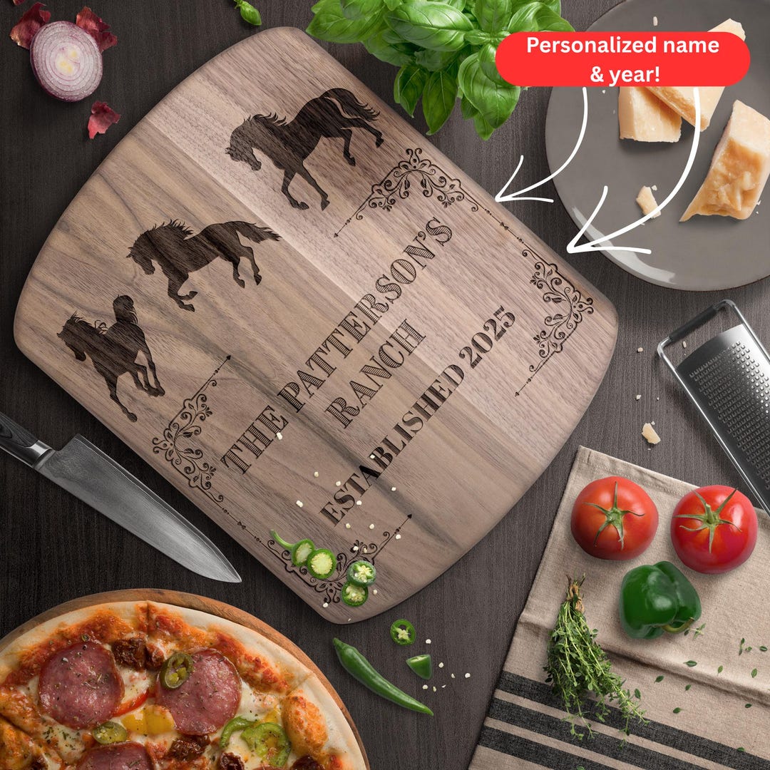 Personalized Ranch Cutting Board. Custom Family Name & Year With Horse ...