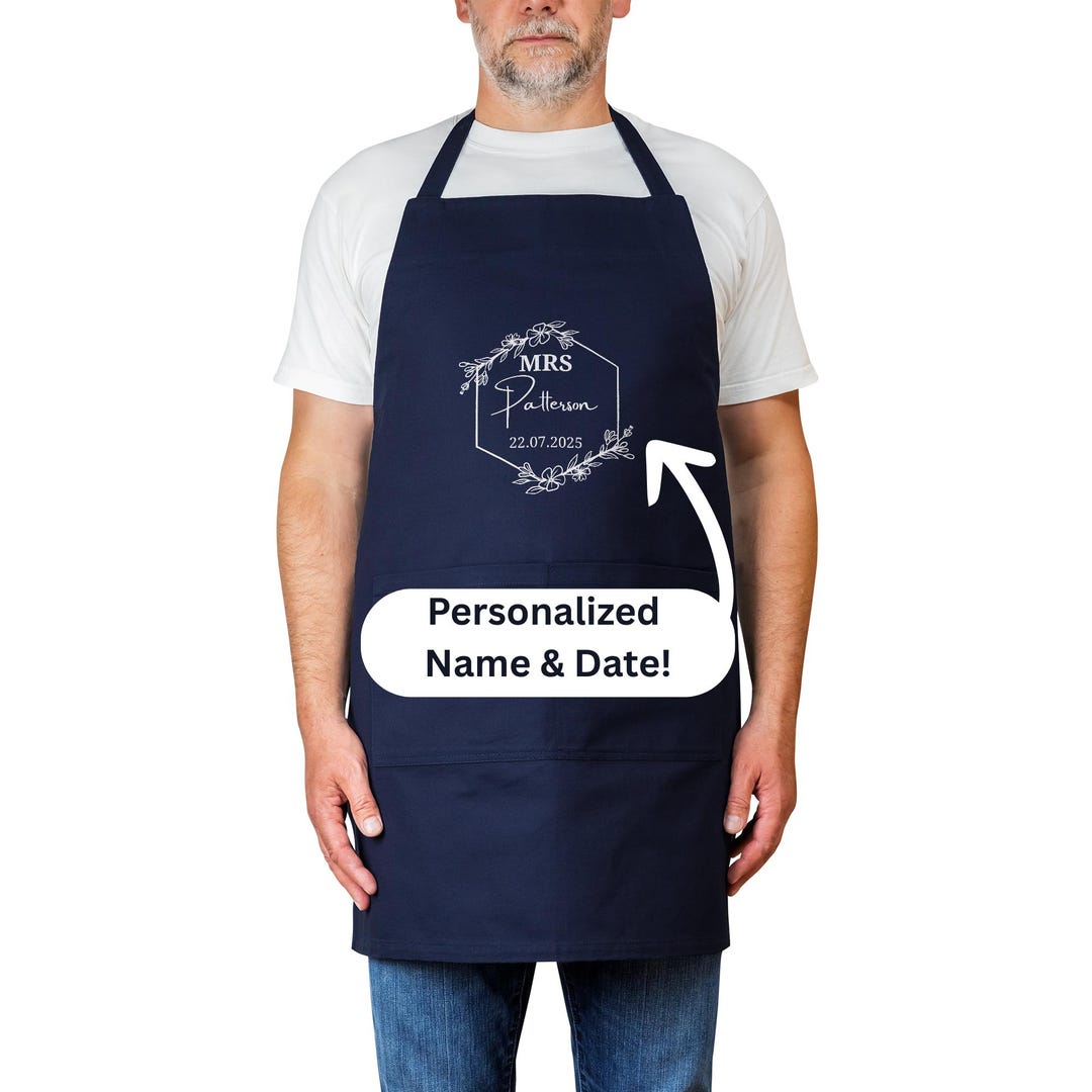 Personalized Floral Border Apron: Custom Name & Date, Cotton Twill Gift ...
