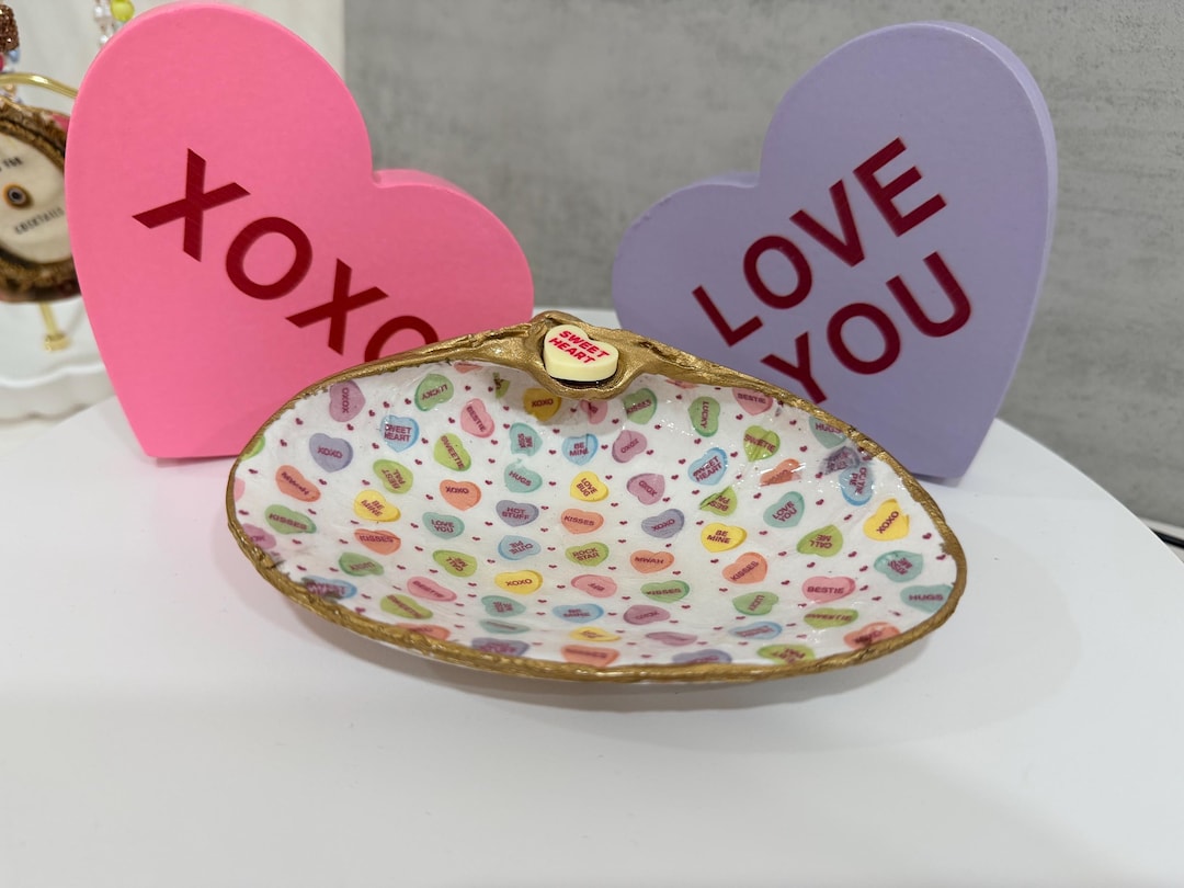 Clam Shell Decoupage Trinket Dish - Candy Hearts - Etsy