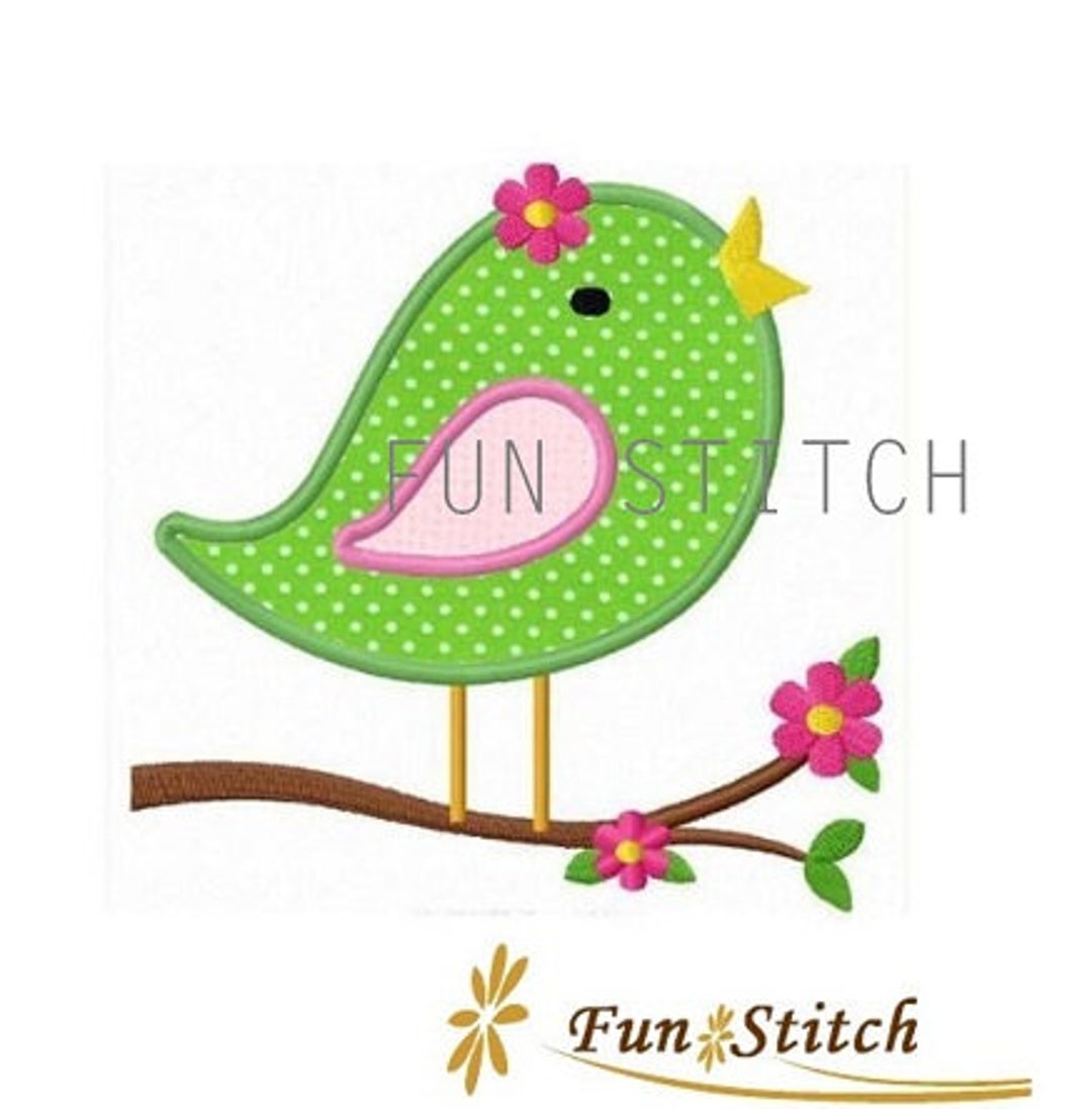 Flower Bird Applique Machine Embroidery Design - Etsy