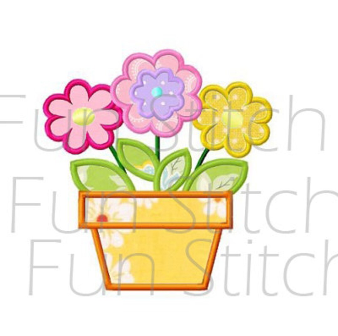 Spring Flower Pot Applique Machine Embroidery Design - Etsy