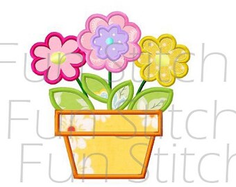 Machine Embroidery Design Applique Flower Pot INSTANT DOWNLOAD - Etsy