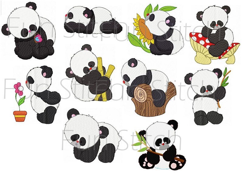 Set of 10 Panda Machine Embroidery Design - Etsy