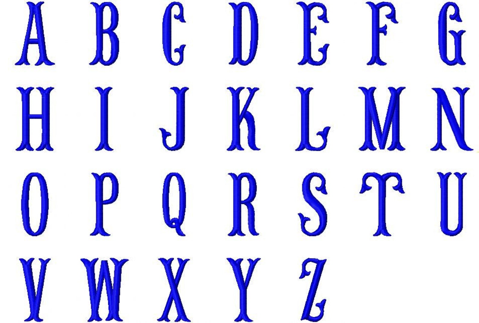 Fishtail Font Embroidery Design Letters 3 Sizes - Etsy