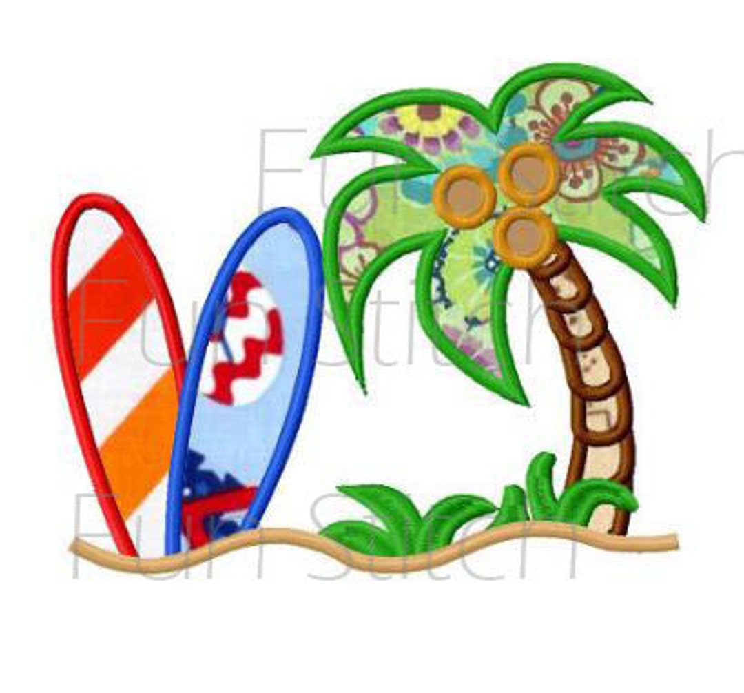 Palm Tree Surfboard Surf Applique Machine Emboridery Design - Etsy