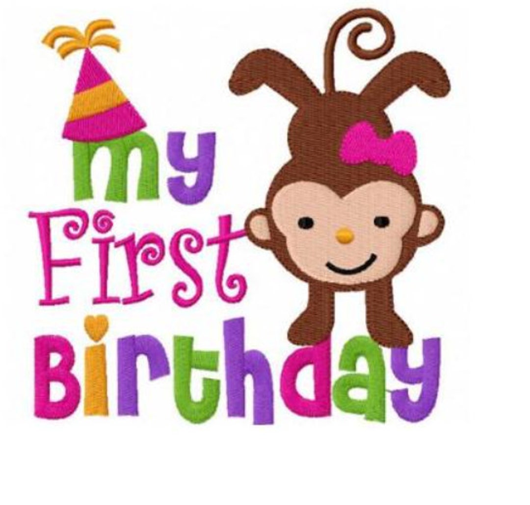 My First Monkey Birthday Machine Embroidery Design Digital - Etsy