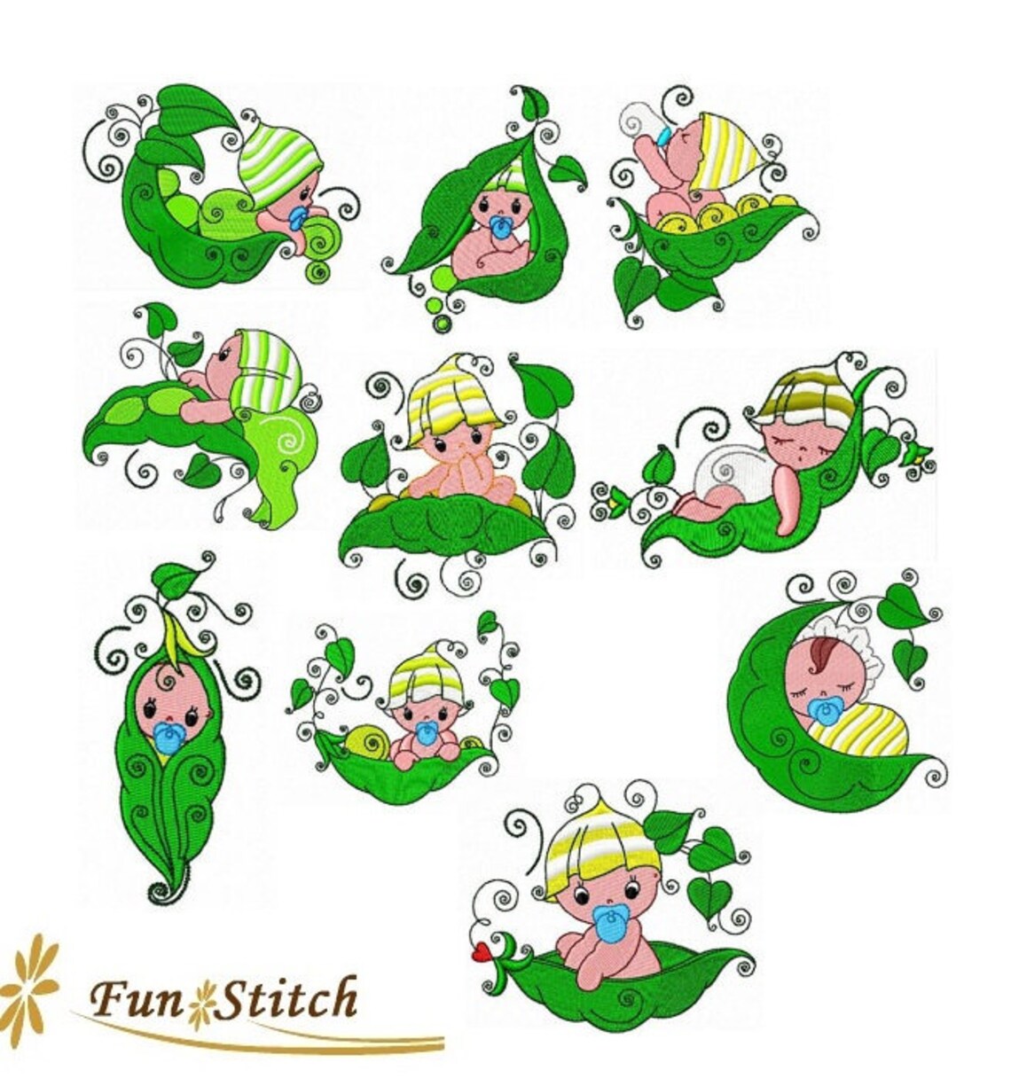 10 Peapod Babie Machine Embroidery Designs 5x7 - Etsy