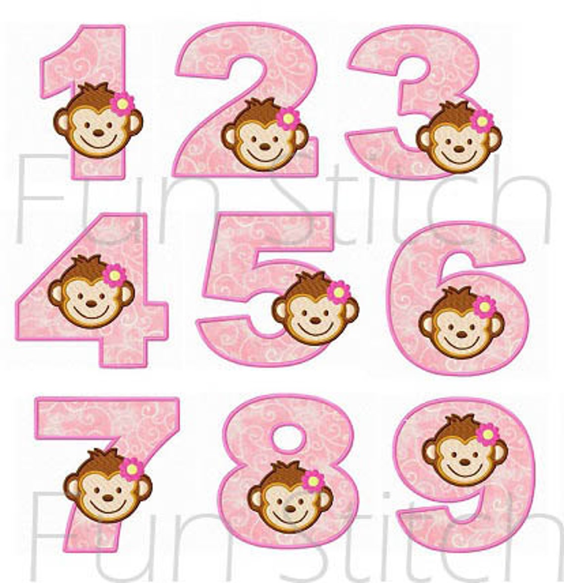 Girls Monkey Applique Birthday Numbers Machine Embroidery Design - Etsy