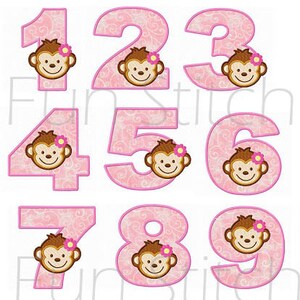 Girls Monkey Applique Birthday Numbers Machine Embroidery Design - Etsy