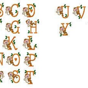Set of 26 Monkey Letters Font Machine Embroidery Design - Etsy