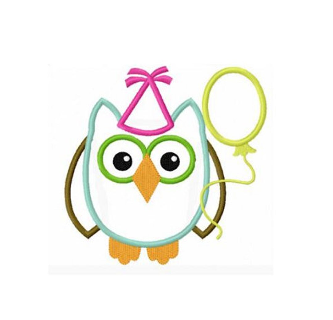 Birthday Owl Applique Machine Embroidery Design Digital Pattern - Etsy