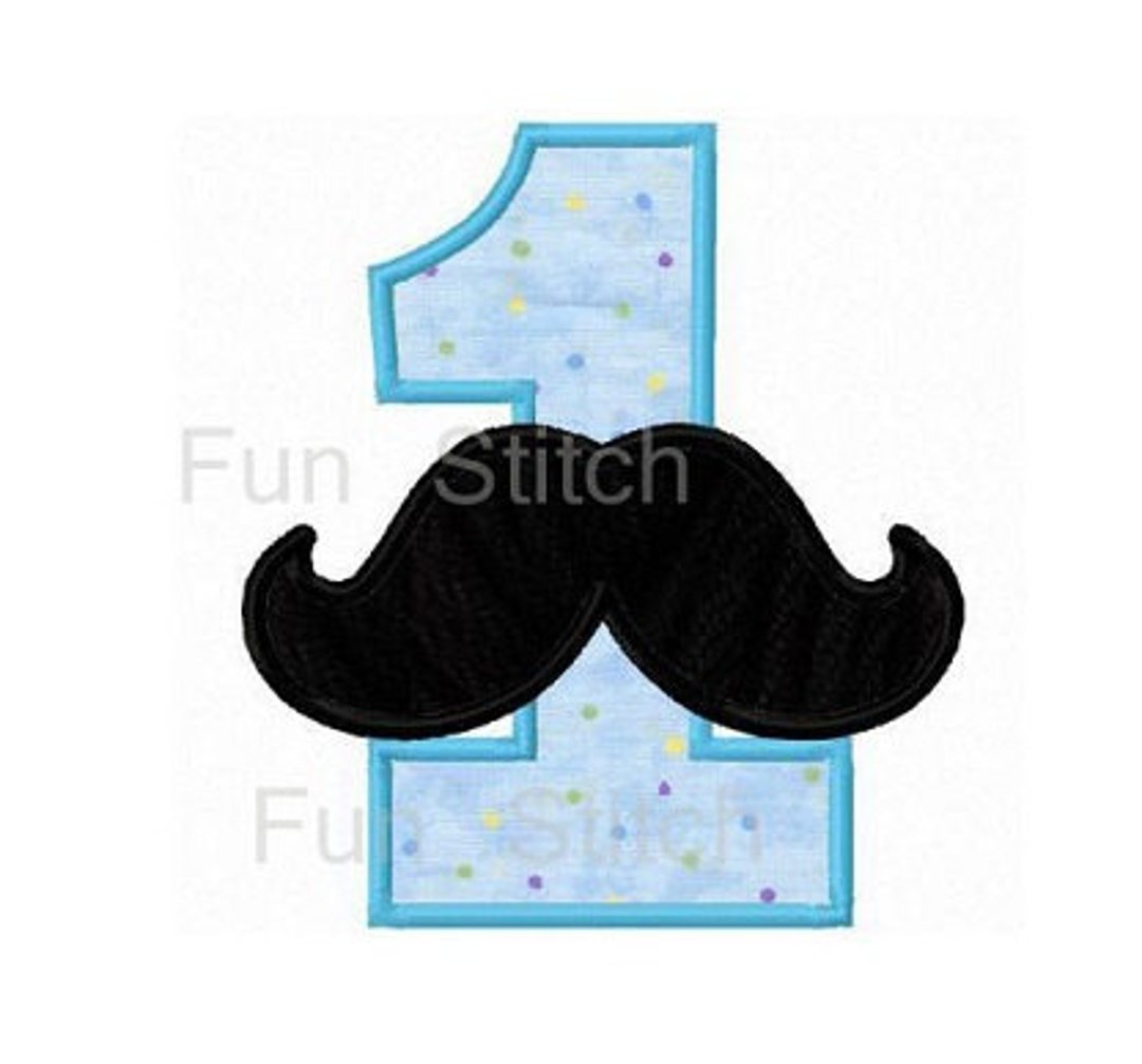 Mustache Number One Applique Machine Embroidery Design Digital Pattern ...