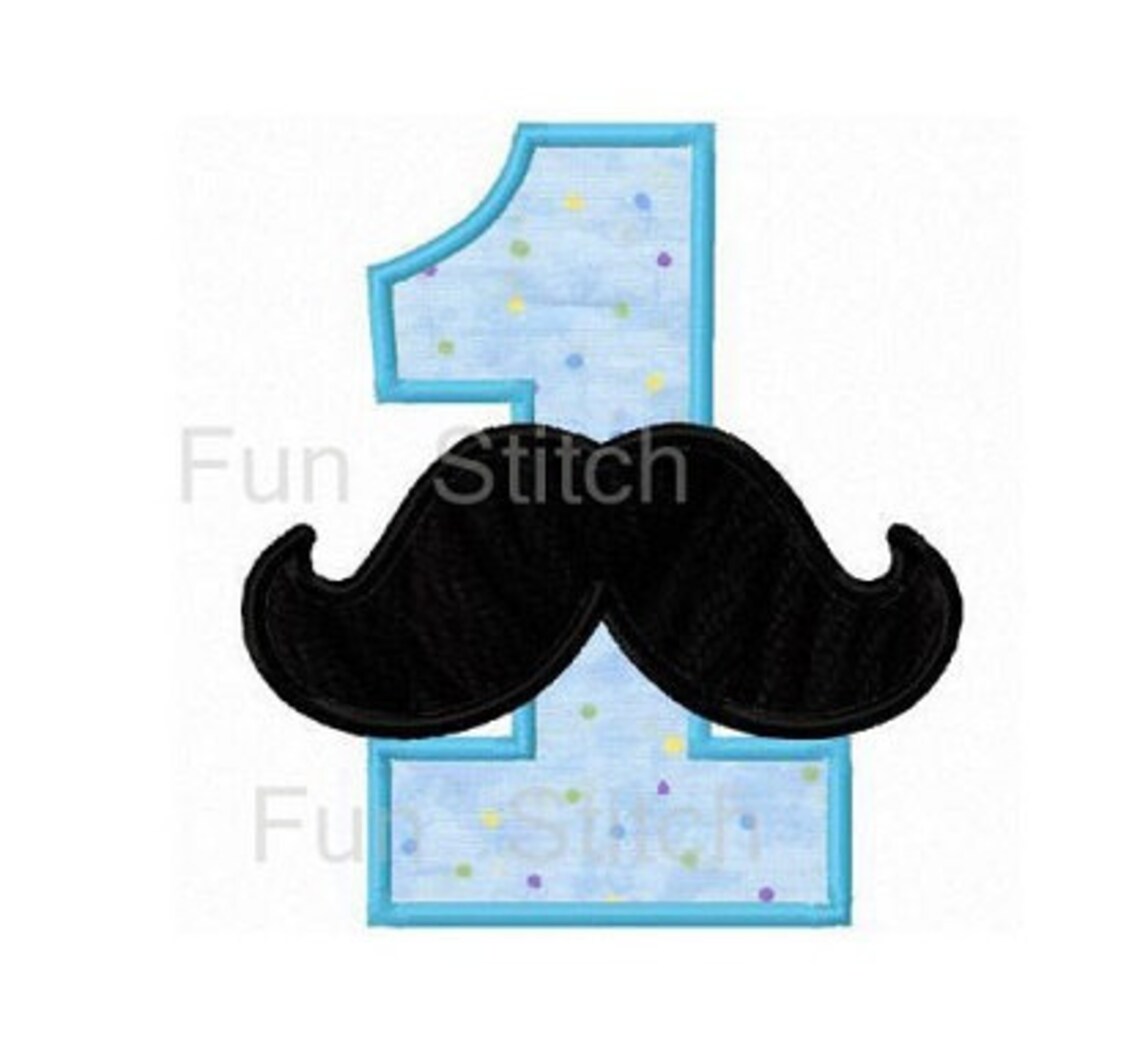 Mustache Number One Applique Machine Embroidery Design Digital Pattern ...