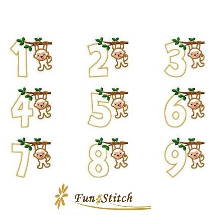 Set of 9 Monkey Numbers Applique Machine Embroidery Designs | Etsy