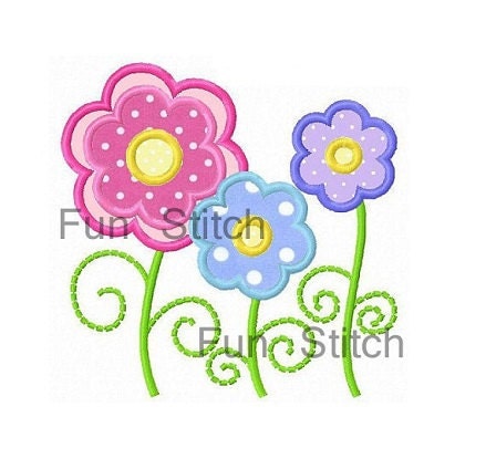 Three Spring Daisy Flowers Applique Machine Embroidery Design | Etsy