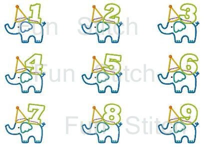 Elephant Birthday Numbers Applique Machine Embroidery Design Digital ...