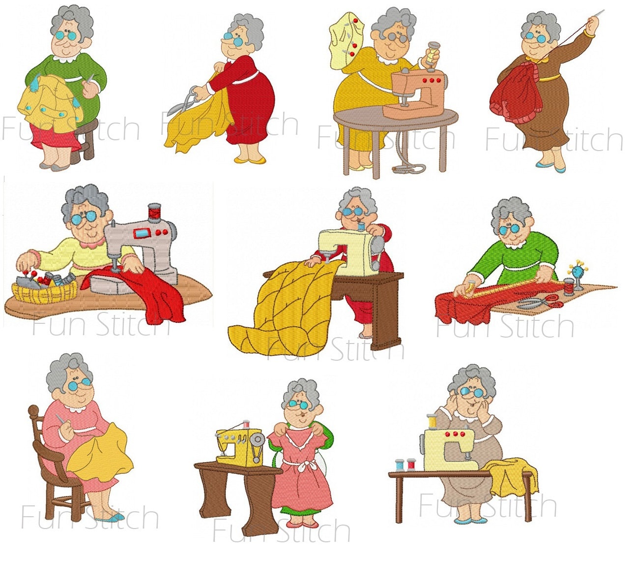 Set of 10 Grandma Sewing Machine Embroidery Design - Etsy