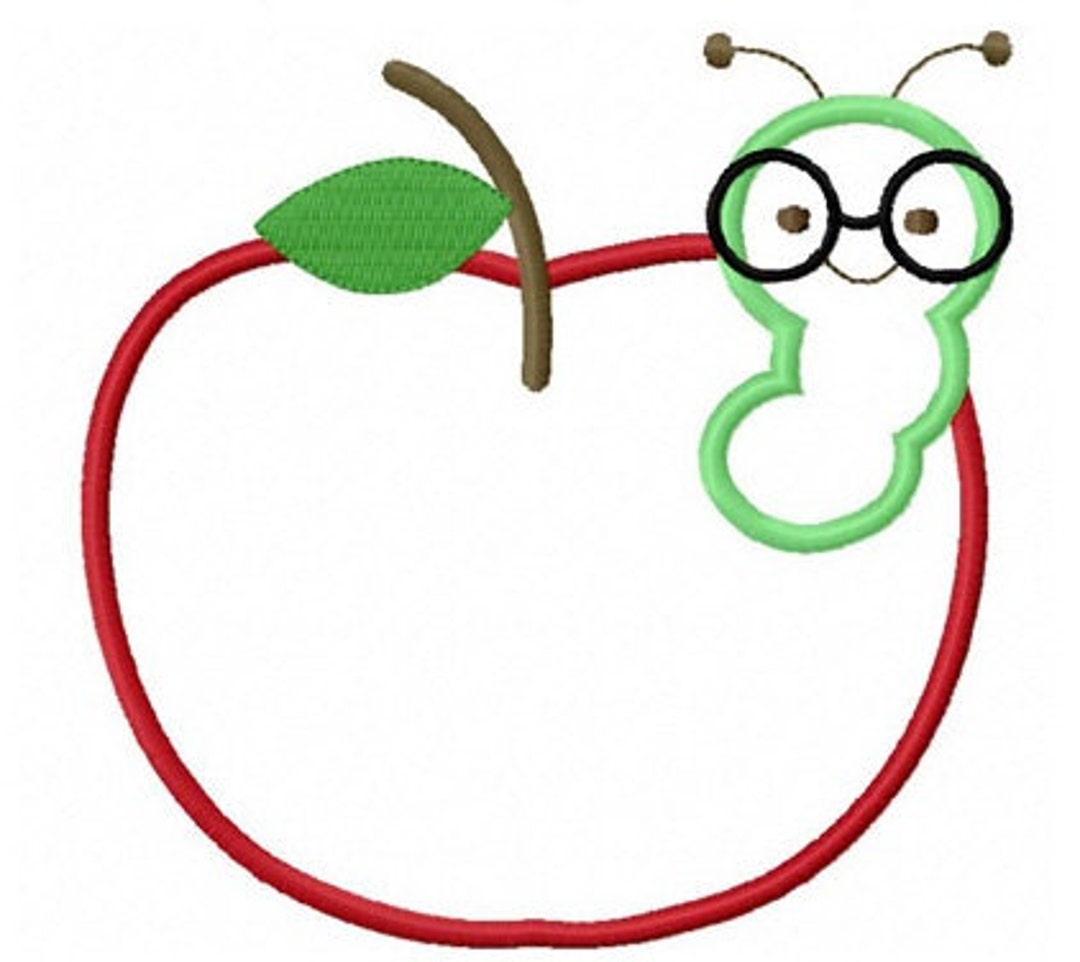 Apple Bookworm Applique Back to School Machine Embroidery Design ...