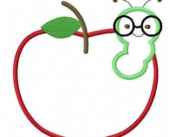 Apple Bookworm Applique Machine Embroidery Design Instant Download - Etsy