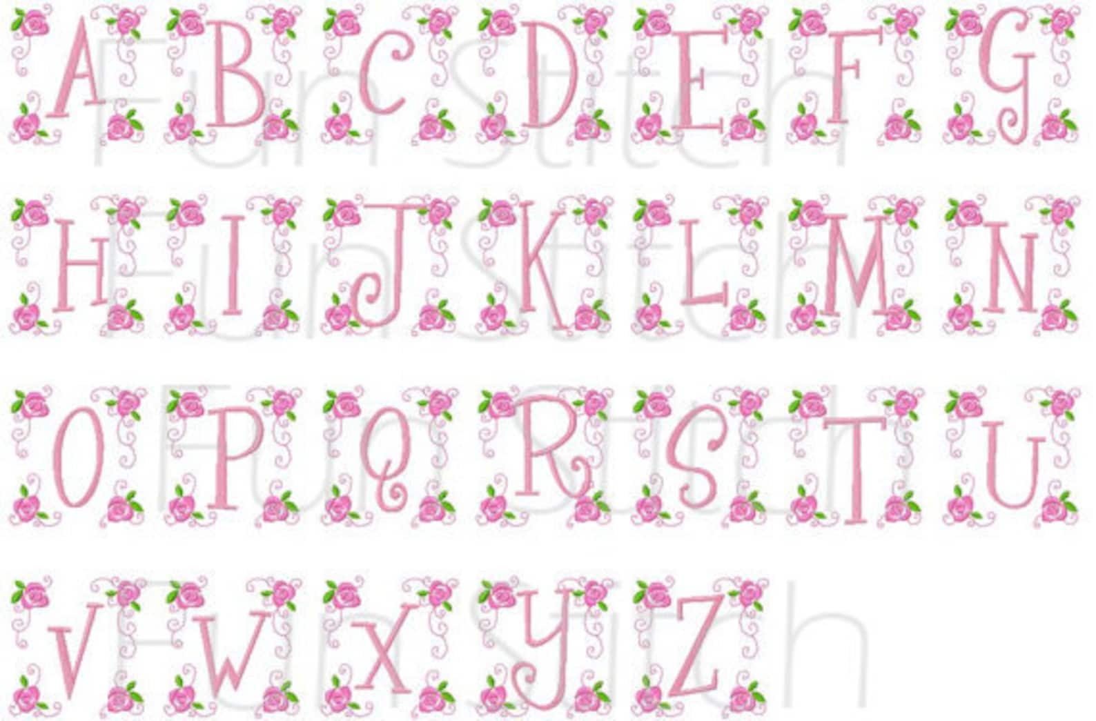 Rose Letters Machine Embroidery Design Font Digital Pattern Instant ...