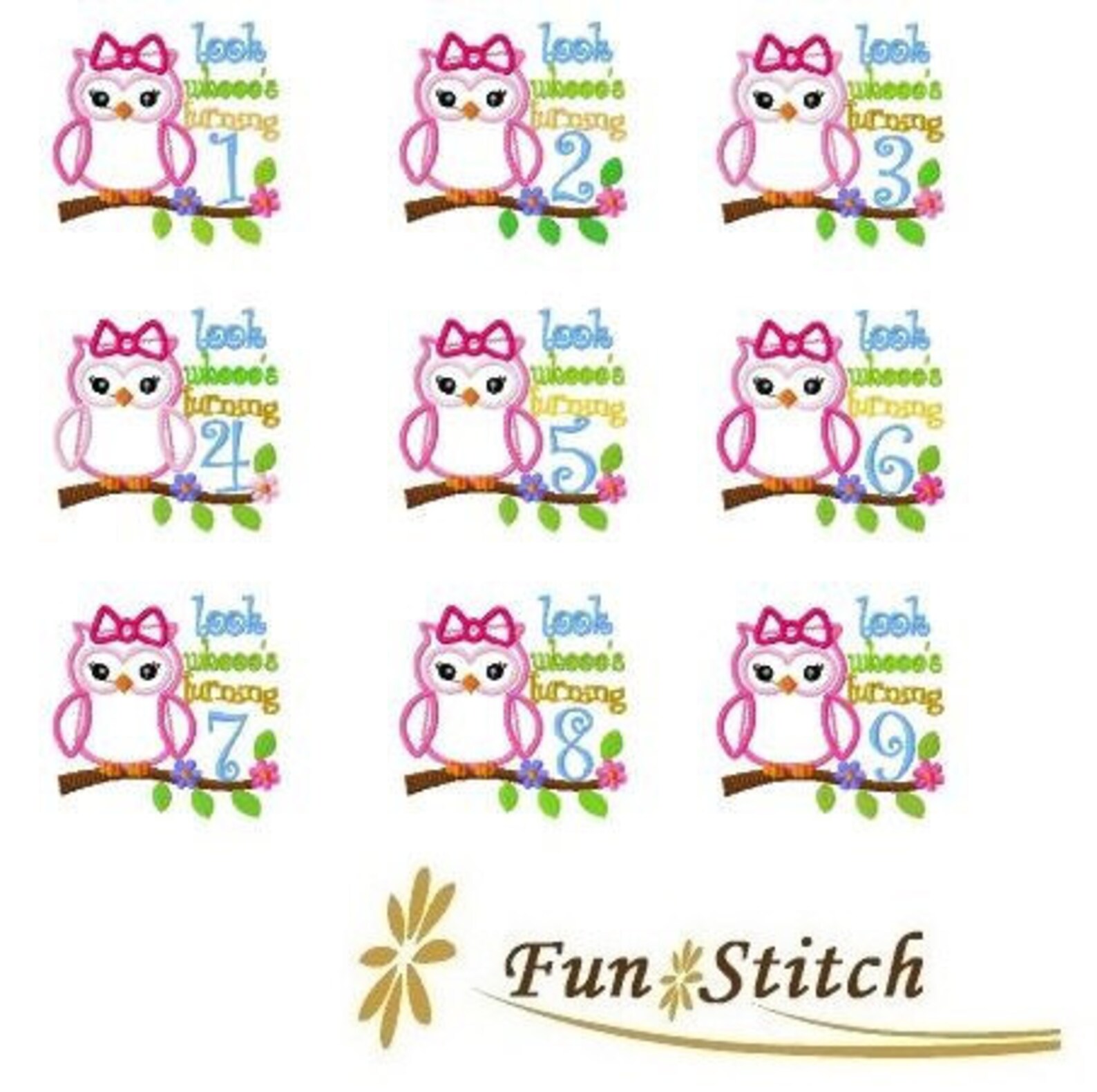 Set of 9 Girly Owl Birthday Numbers Machine Embroidery Design - Etsy