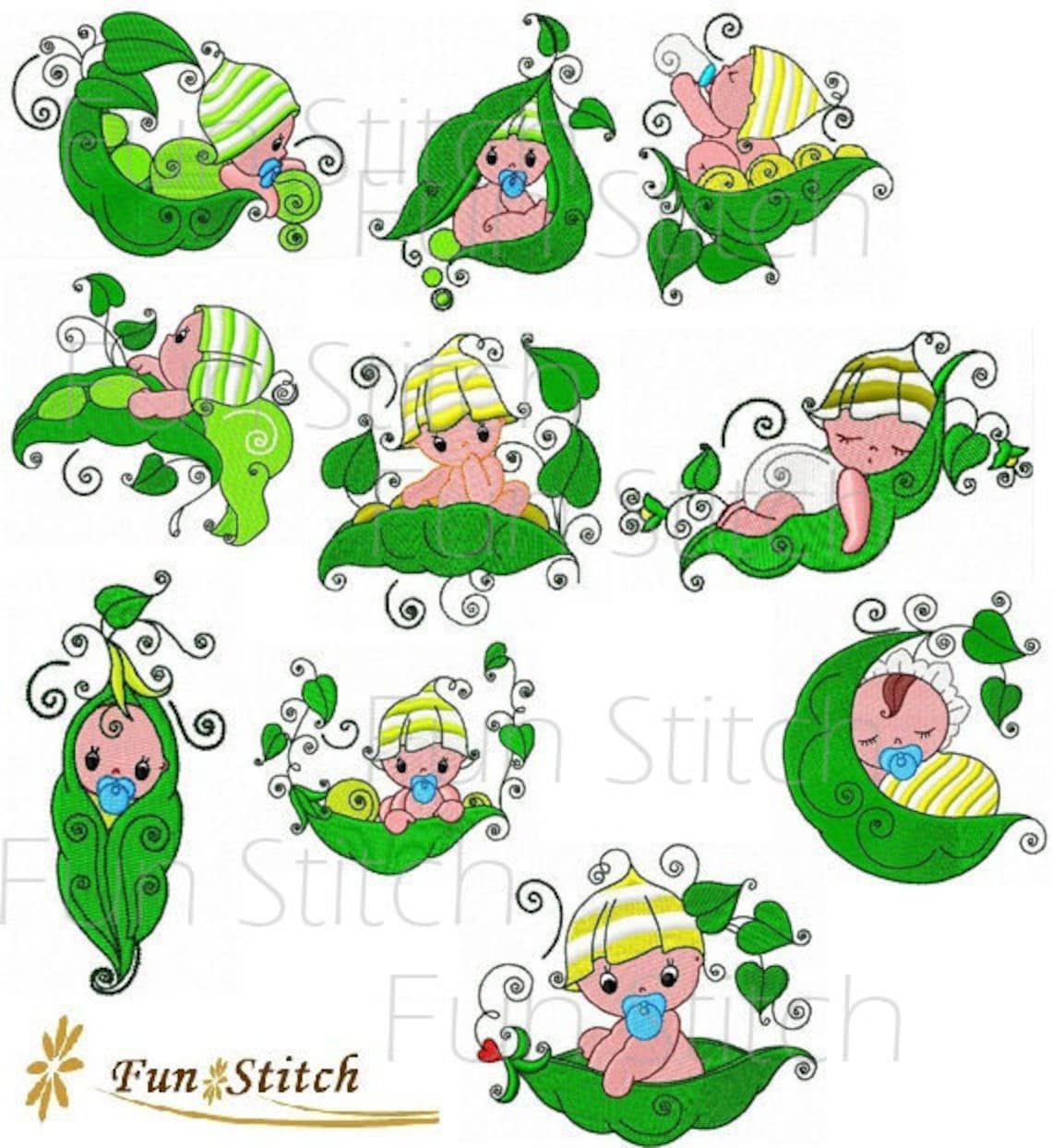 10 Peapod Baby Babies Machine Embroidery Design - Etsy