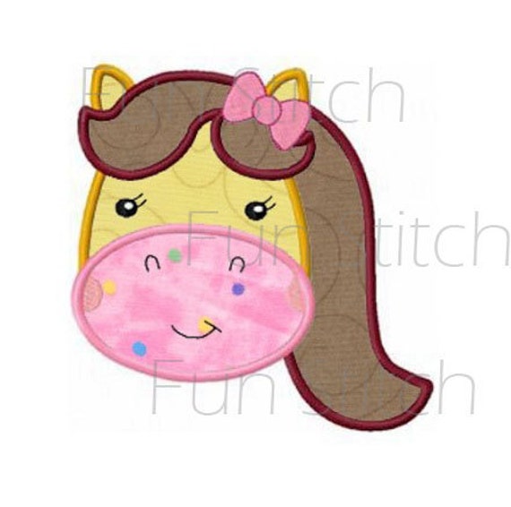 Girly pony horse applique machine embroidery design | Etsy