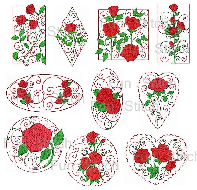 Set of 10 Rose Machine Embroidery Design | Etsy