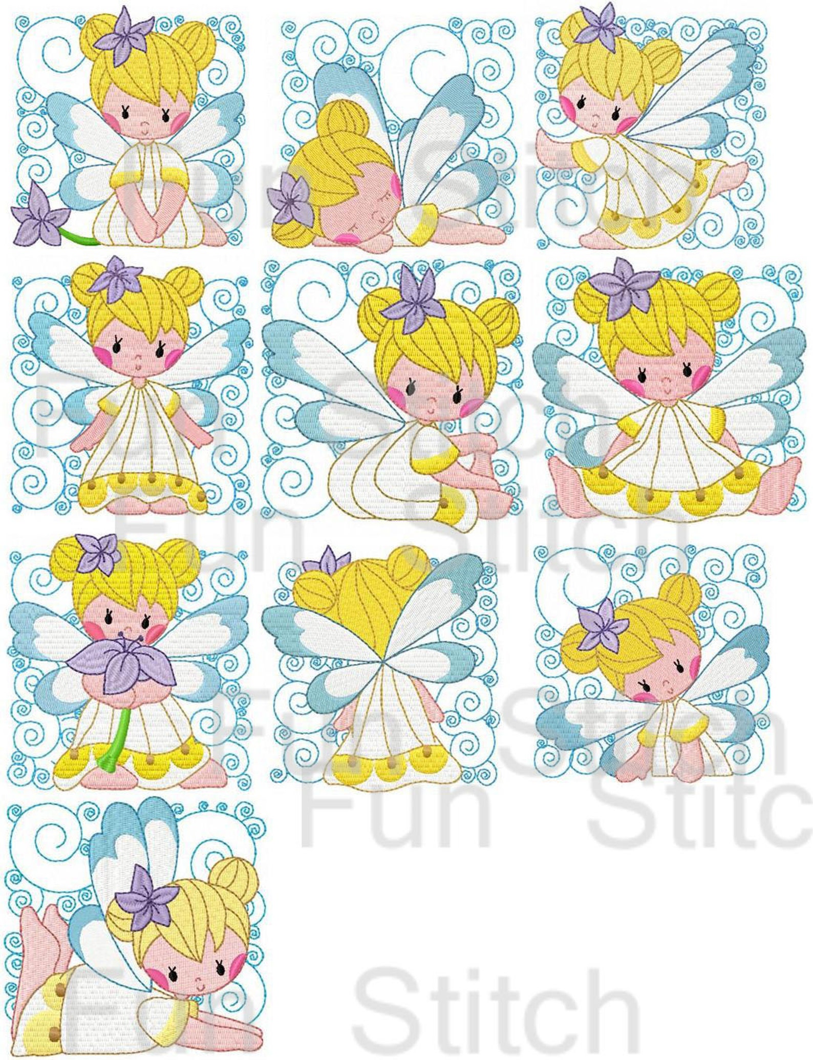 Set of 10 Fairy Angel Blocks Machine Embroidery Design - Etsy