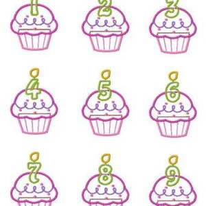 Set of 9 Birthday Cupcake Applique Numbers Machine Embroidery Design - Etsy