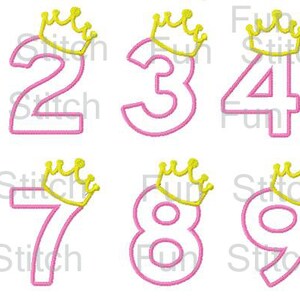 Set of 9 Princess Crown Applique Numbers Machine Embroidery Design - Etsy