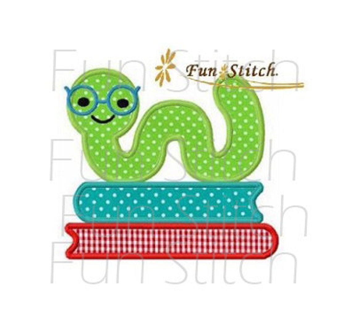 School Book Bookworm Applique Machine Embroidery Design | Etsy