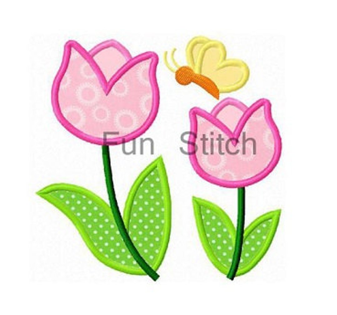 Tulip Tulips Butterfly Applique Machine Embroidery Design - Etsy