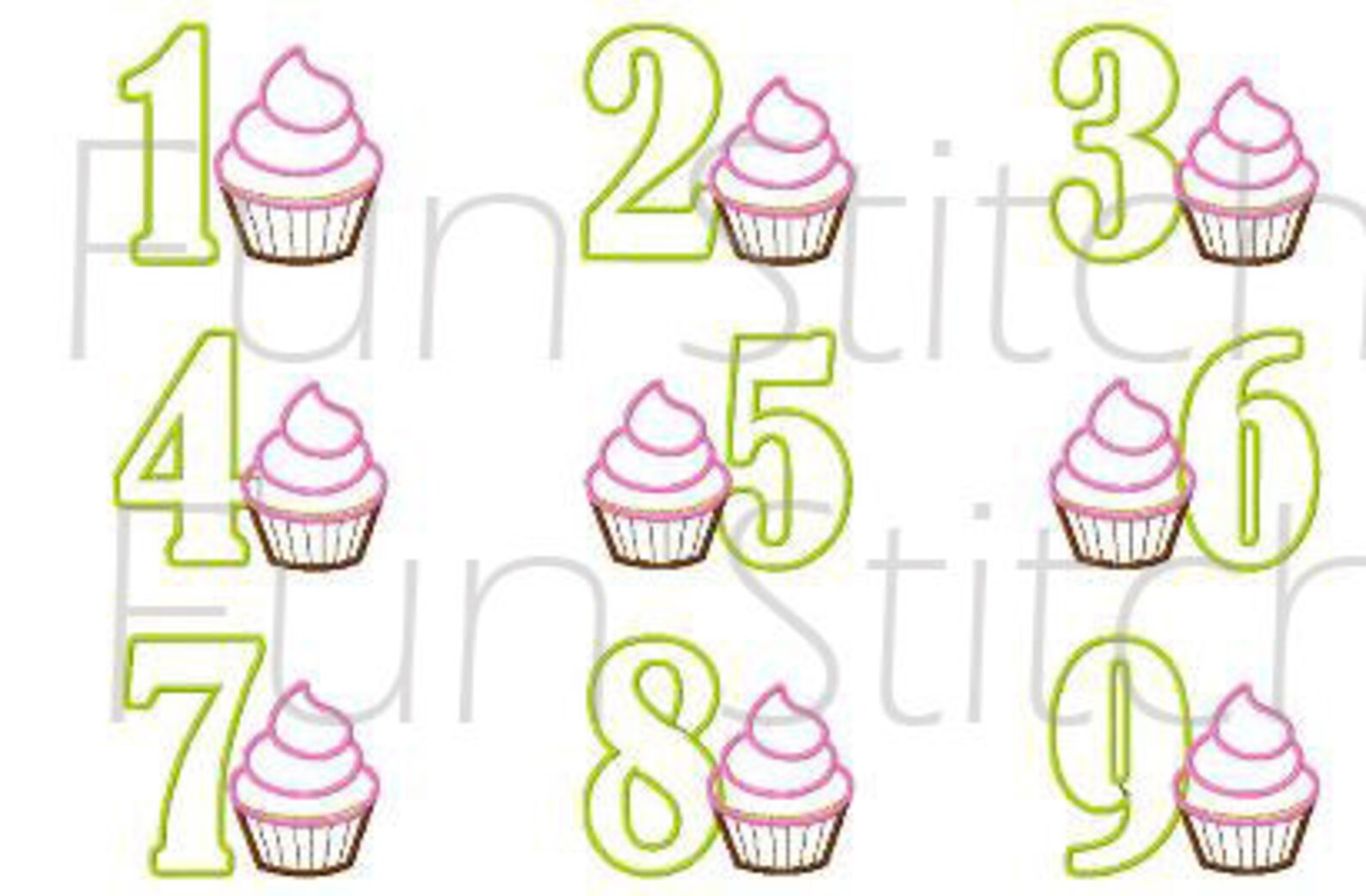 Set of 9 Birthday Cupcake Applique Numbers Machine Embroidery Design - Etsy