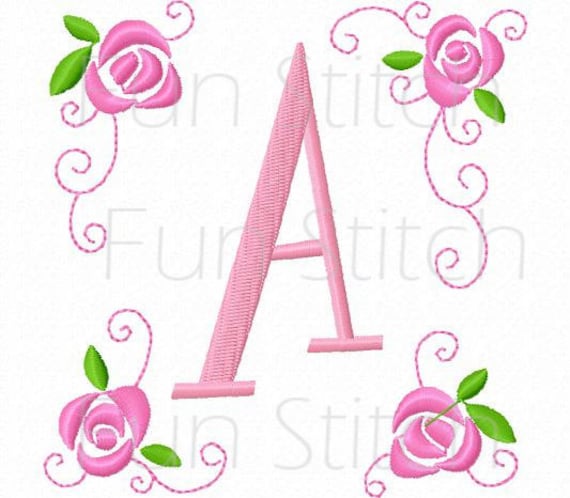 Rose letters machine embroidery design font | Etsy