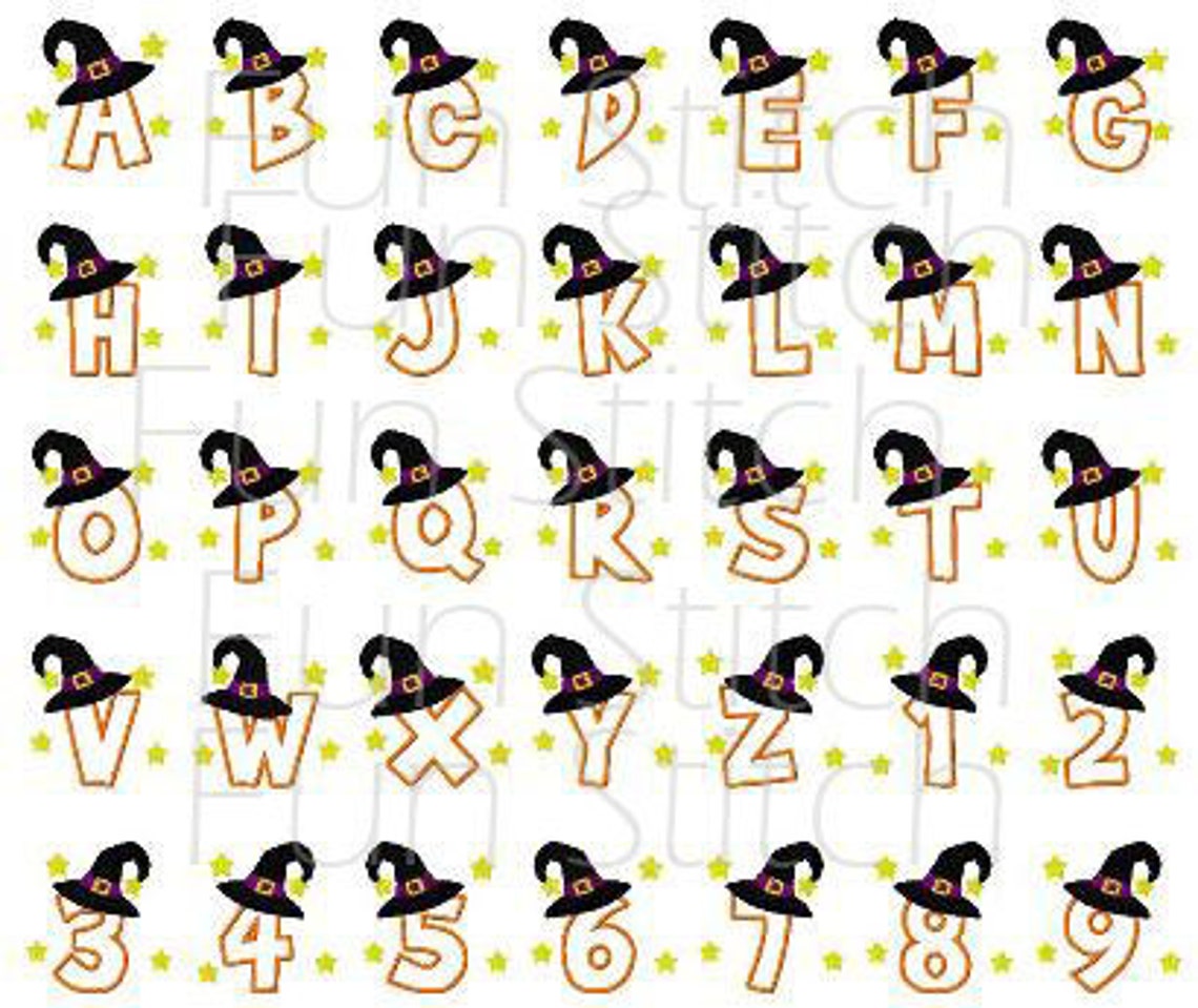 Set of Halloween Witch Hat Applique Letters Machine Embroidery - Etsy