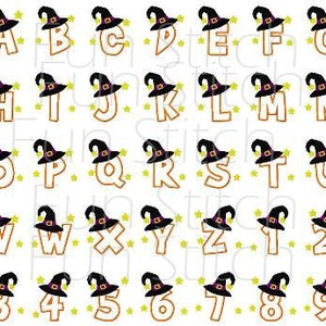 Set of Halloween Witch Hat Applique Letters Machine Embroidery Design ...