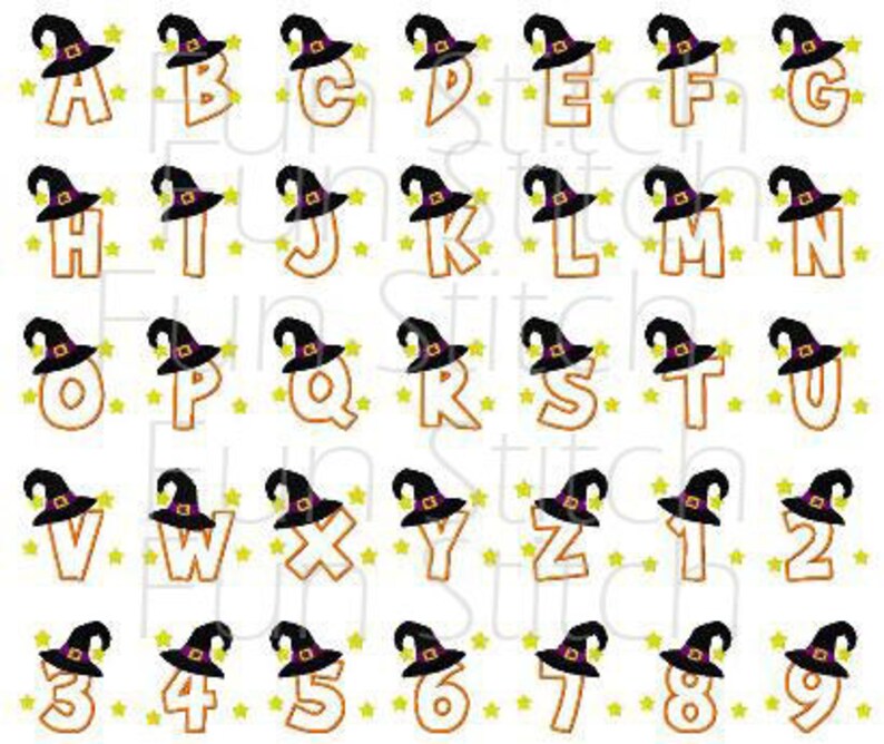 Set of Halloween Witch Hat Applique Letters Machine Embroidery Design ...